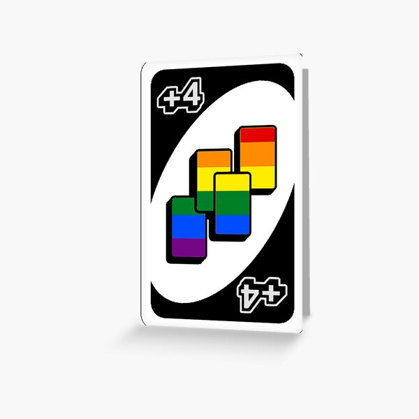 "Uno Draw 4 Card Gay Pride Flag Sticker" Greeting Card by lichwitch ...
