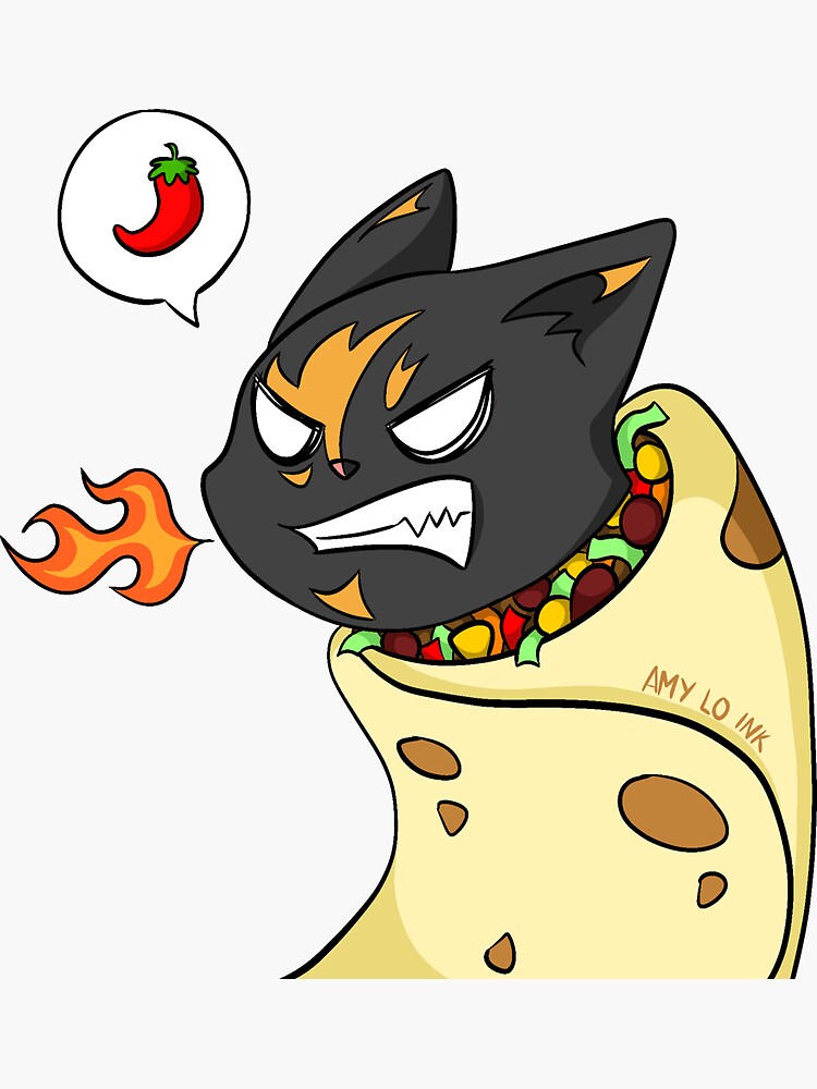 "Spicy Purrito" Sticker for Sale by Amyloink | Redbubble