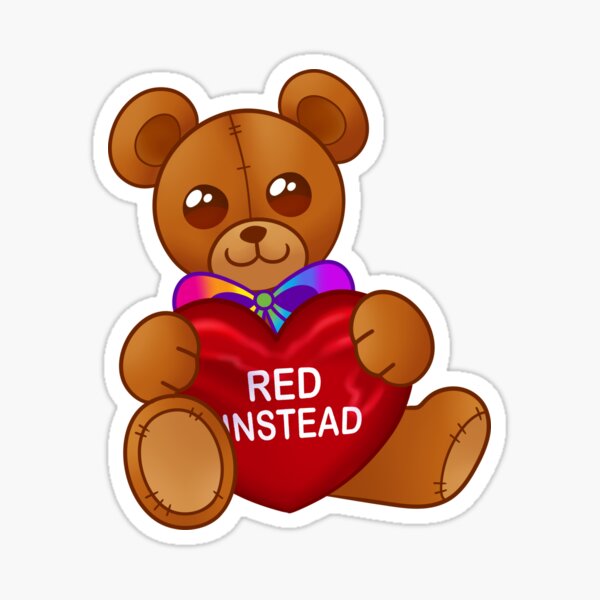 ""Red Instead" Teddy Bear with Red Heart" Sticker for Sale by ...