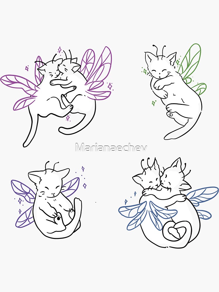 "fairy cats" Sticker by Marianaechev | Redbubble