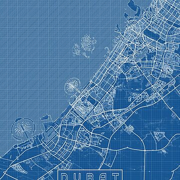 "Dubai City Map of United Arab Emirates - Blueprint" Postcard for Sale ...