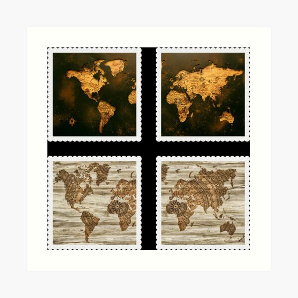 "Vintage World Map Postage Stamps Pack" Art Print for Sale by ...