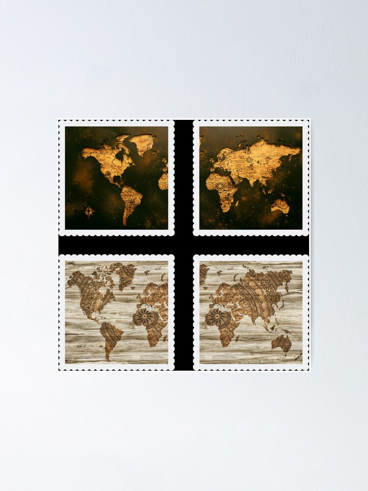 "Vintage World Map Postage Stamps Pack" Poster for Sale by ...
