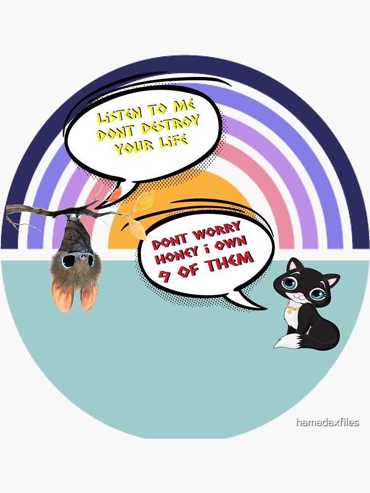 " funny bat with funny cat - the bat and the cat - red balloon" Sticker ...