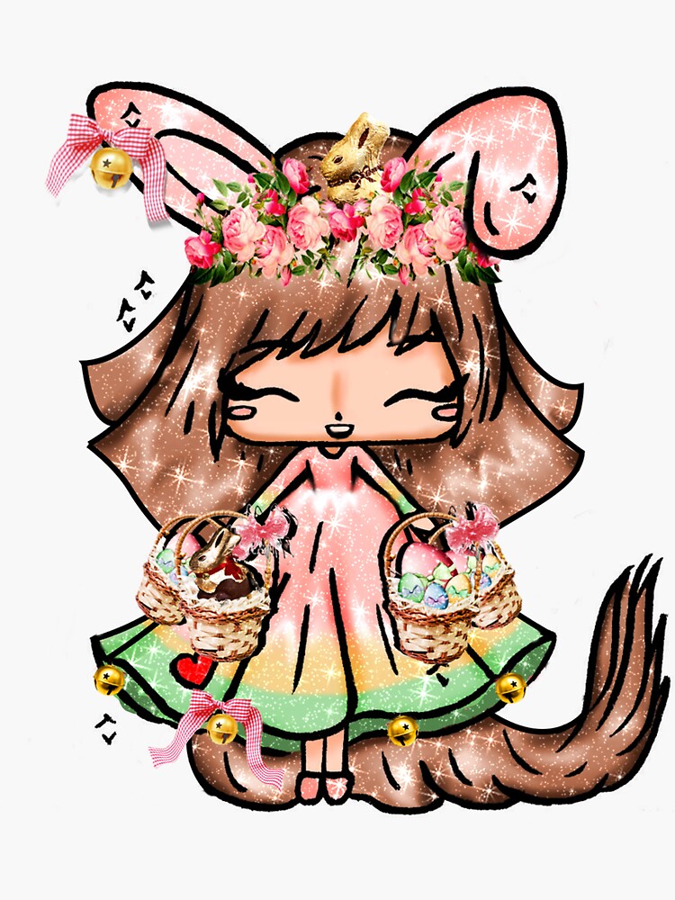 "Cute Chibi Easter Bunny Watermelon Choco Spring Kawaii" Sticker by ...