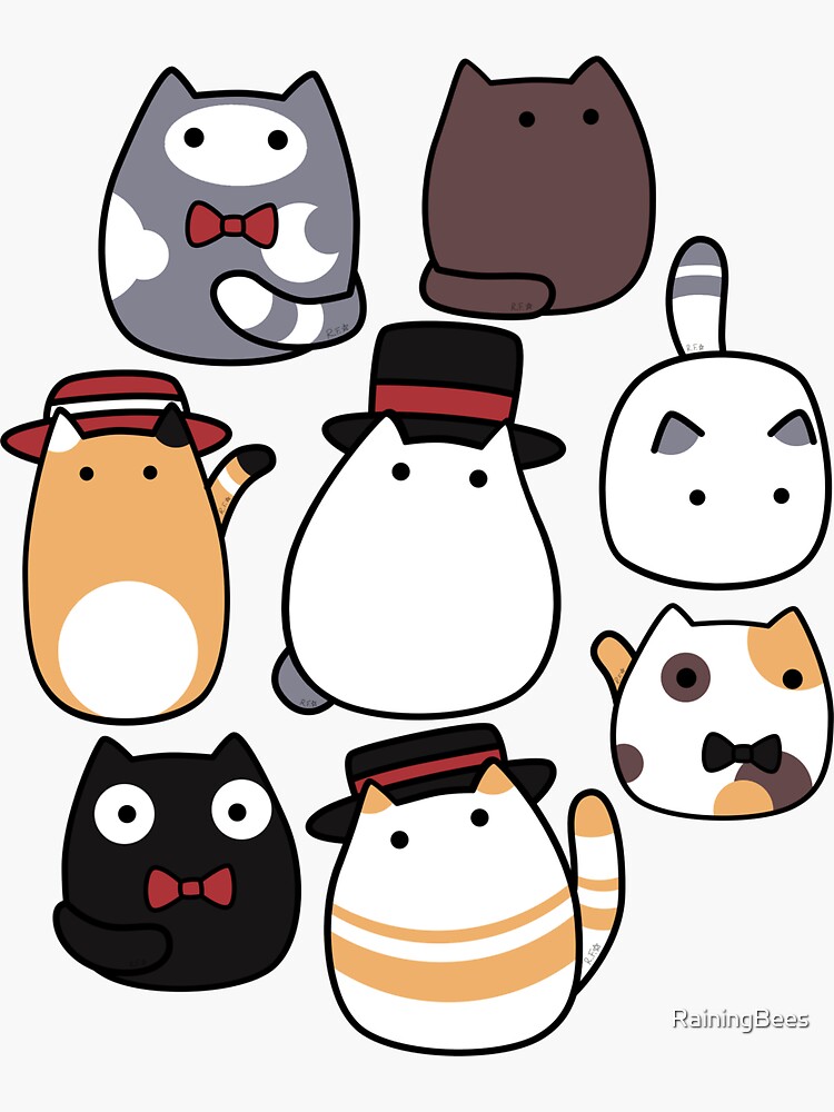 "Fancy Blob Cats in Color!" Sticker for Sale by RainingBees | Redbubble