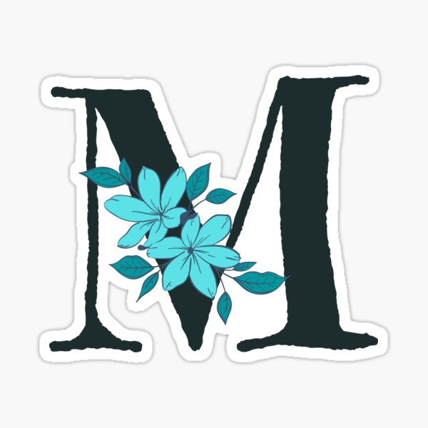 "Blue floral M monogram" Sticker by anitastrifler | Redbubble