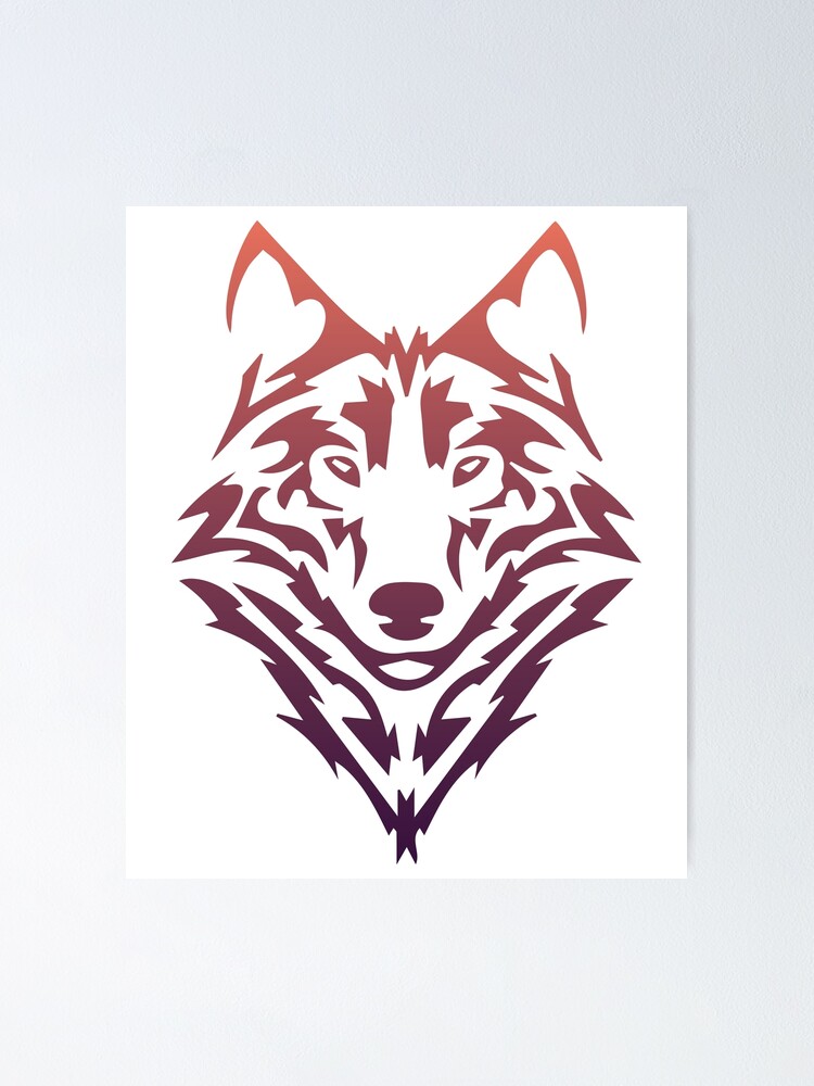 "Wolf Art in peach and dark pink color gradient " Poster by Cute ...