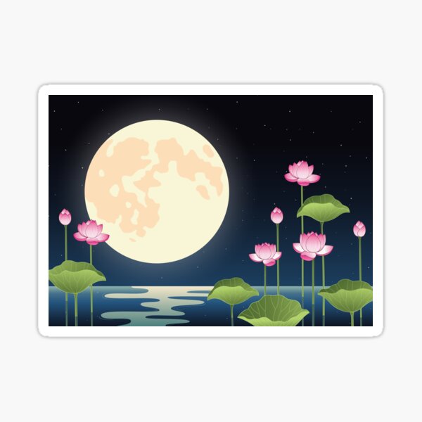 "Blooming Lotus Flowers at Night" Sticker by lizavetaprint | Redbubble