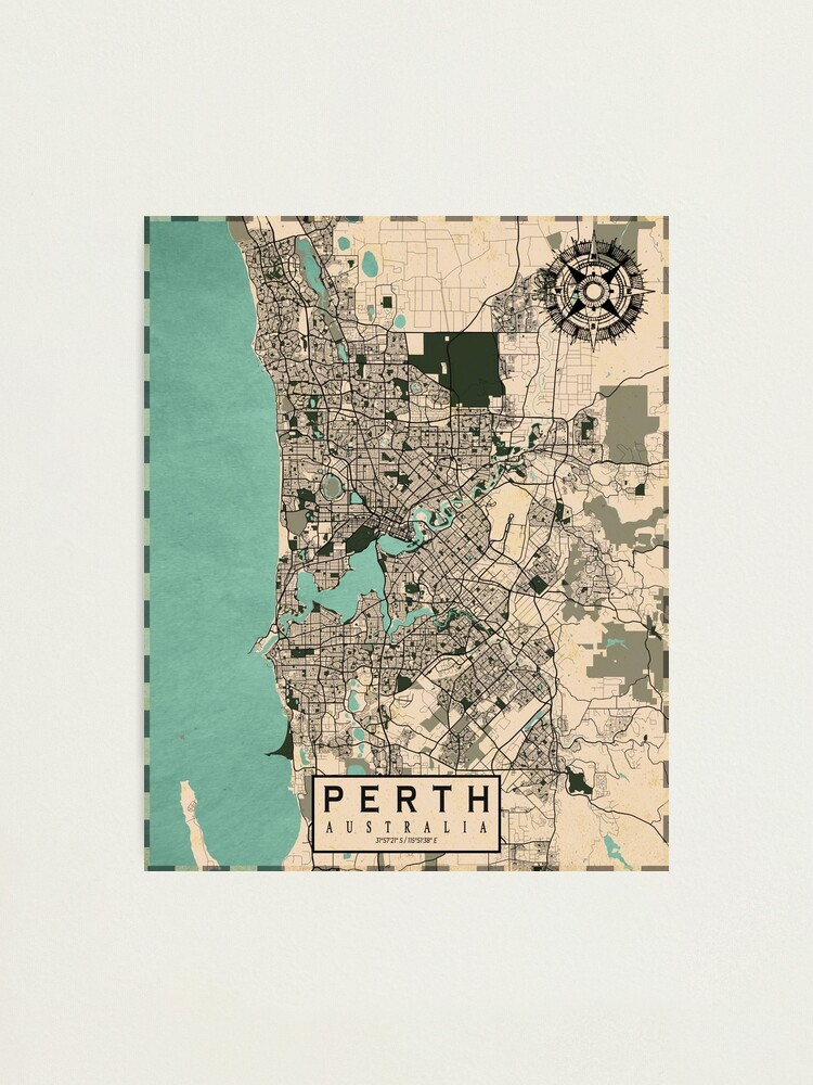 "Perth City Map of Australia - Vintage" Photographic Print by deMAP ...
