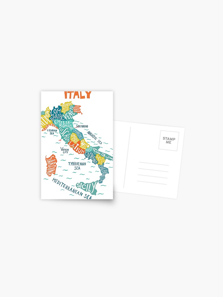"Italy decorative hand drawn map with regions." Postcard for Sale by ...