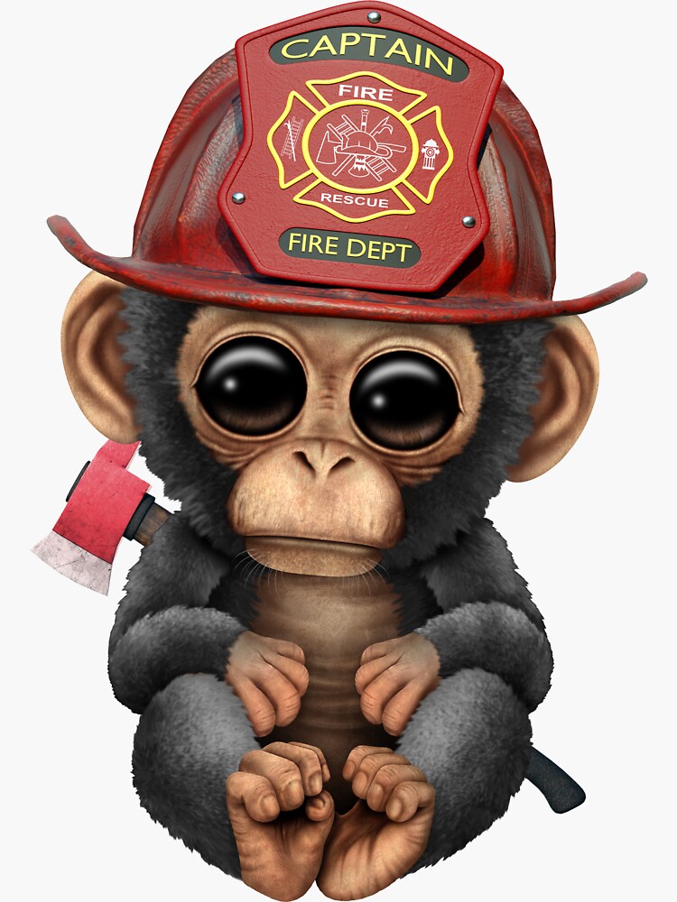"Cute Baby Chimp Firefighter" Sticker by JeffBartels | Redbubble