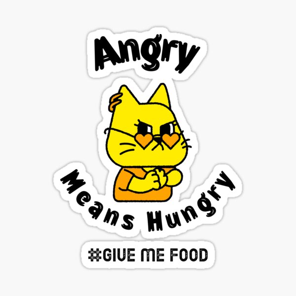 "Angry means hungry design with an angry yellow cat " Sticker by ...