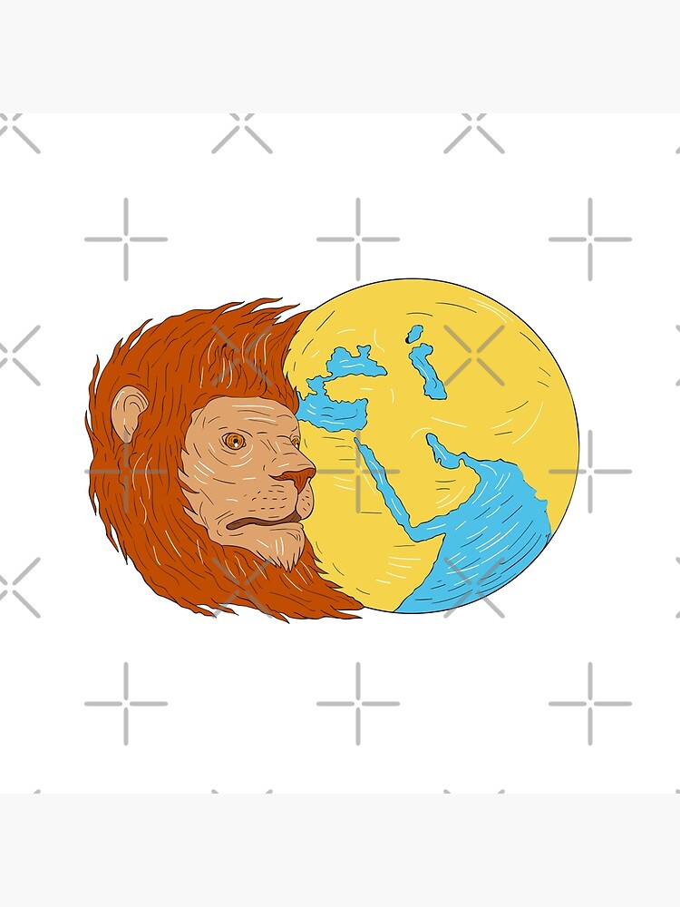 "Lion Head Middle East Asia Map Globe Drawing" Photographic Print by ...