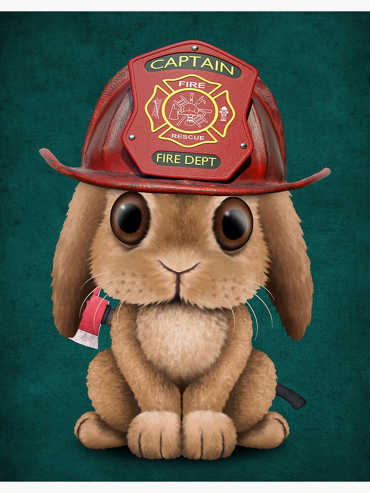 "Cute Baby Bunny Firefighter" Art Print by JeffBartels | Redbubble