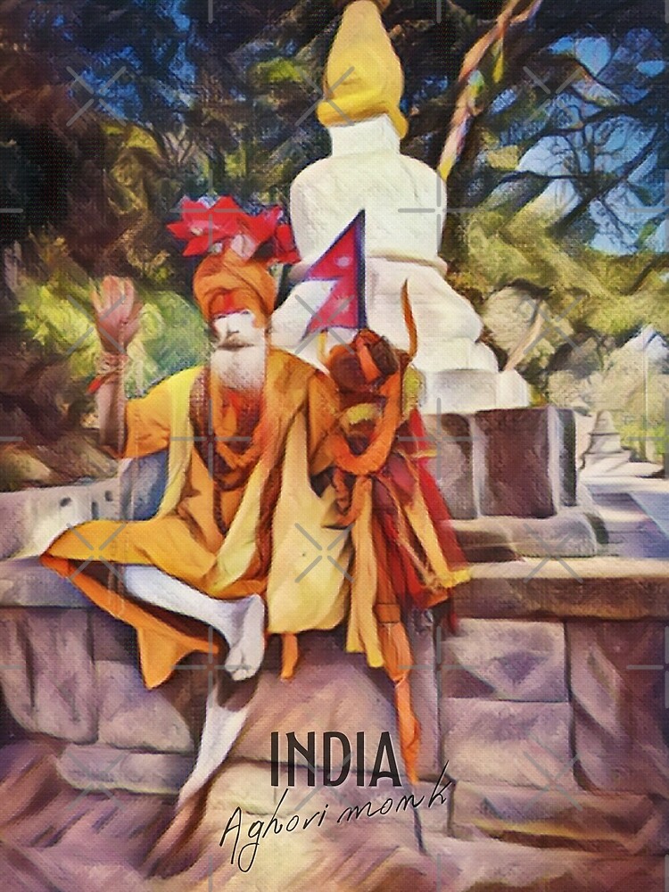 "Monk AGHORI BABA Meditating Hindu temple India | Illustration Drawing ...
