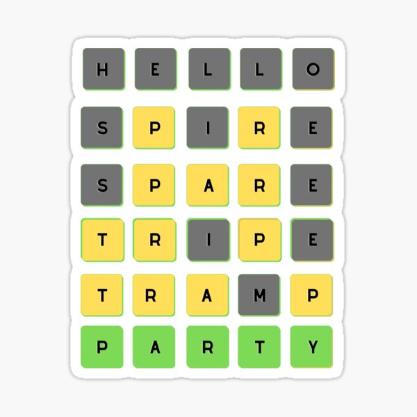 "Wordle from HELLO to PARTY" Sticker by MasterOfNunn | Redbubble