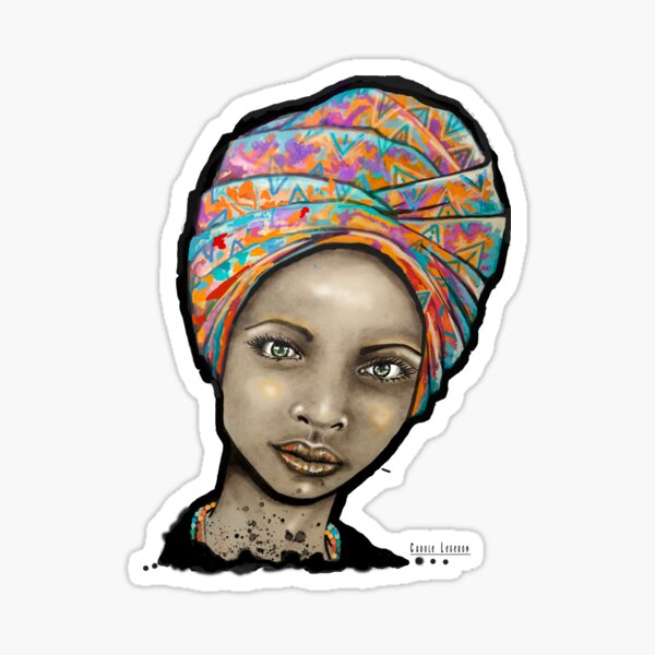 "Copie de portrait african woman with turban" Sticker by Carodecoration ...