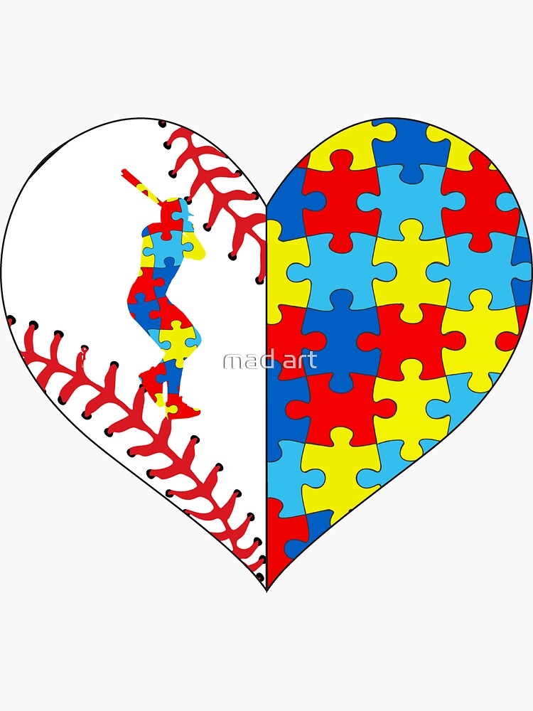 "Autism Support Baseball - Puzzel Basebal - Autism Awareness" Sticker ...