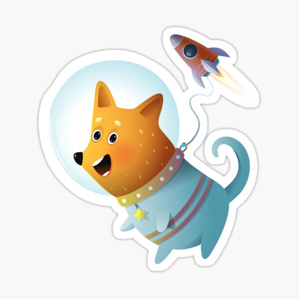 "Space Dog and Rocket cartoon" Sticker for Sale by BeatrxiLilly | Redbubble