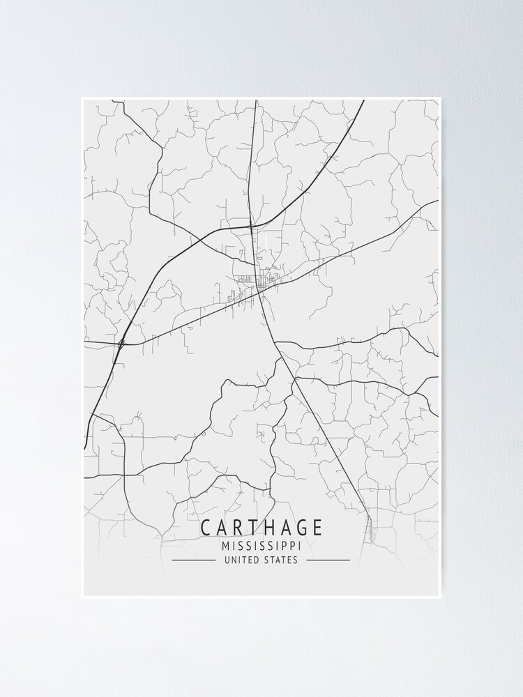 "Carthage - Mississippi - US Gray City Map" Poster for Sale by ...