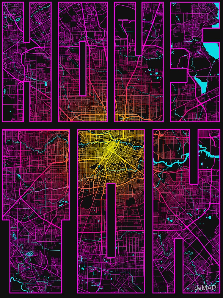 Houston City Map Of Texas Usa Neon T Shirt By Demap Redbubble