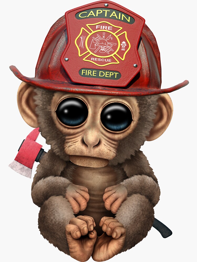 "Cute Baby Monkey Firefighter" Sticker for Sale by JeffBartels | Redbubble