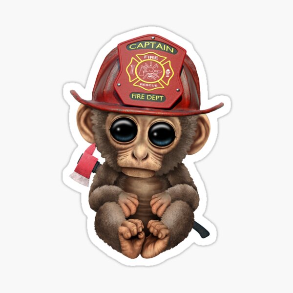 "Cute Baby Monkey Firefighter" Sticker for Sale by JeffBartels | Redbubble