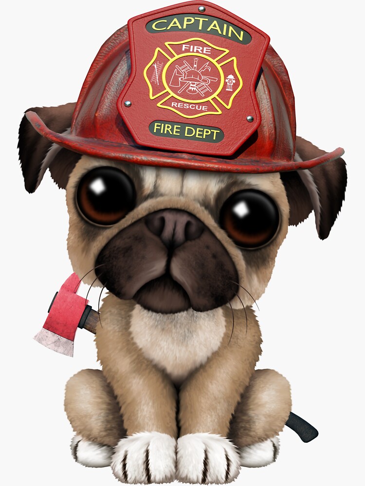 "Cute Pug Puppy Firefighter" Sticker by JeffBartels | Redbubble