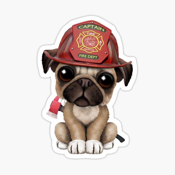 "Cute Pug Puppy Firefighter" Sticker by JeffBartels | Redbubble