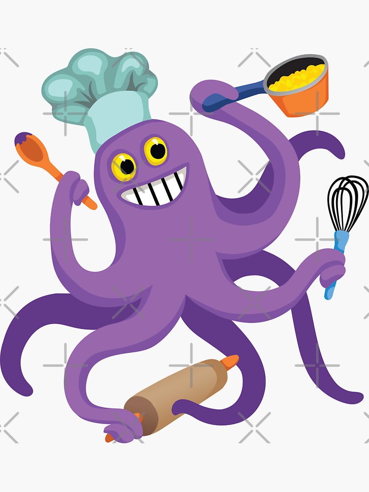 "Octopus Chef - Kitchen Octopus" Sticker by Galanat26 | Redbubble