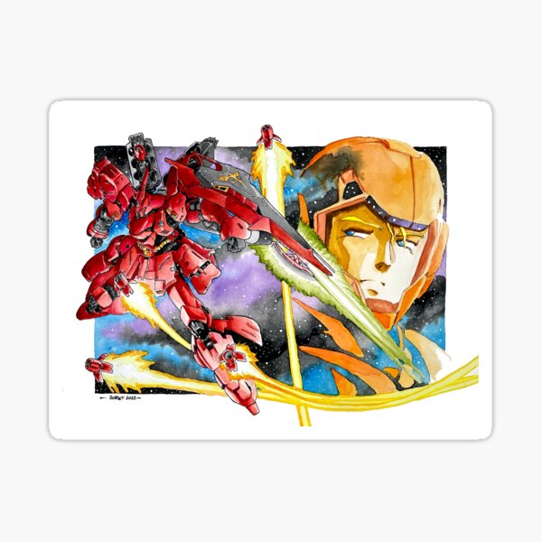 "Char and Sazabi Watercolor" Sticker by aspleniastudioz | Redbubble