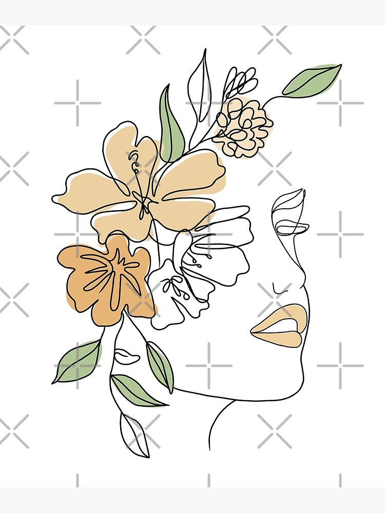 "Line Art Gesicht Blume Kopf Minimal Modern Woman Portrat Floral ...