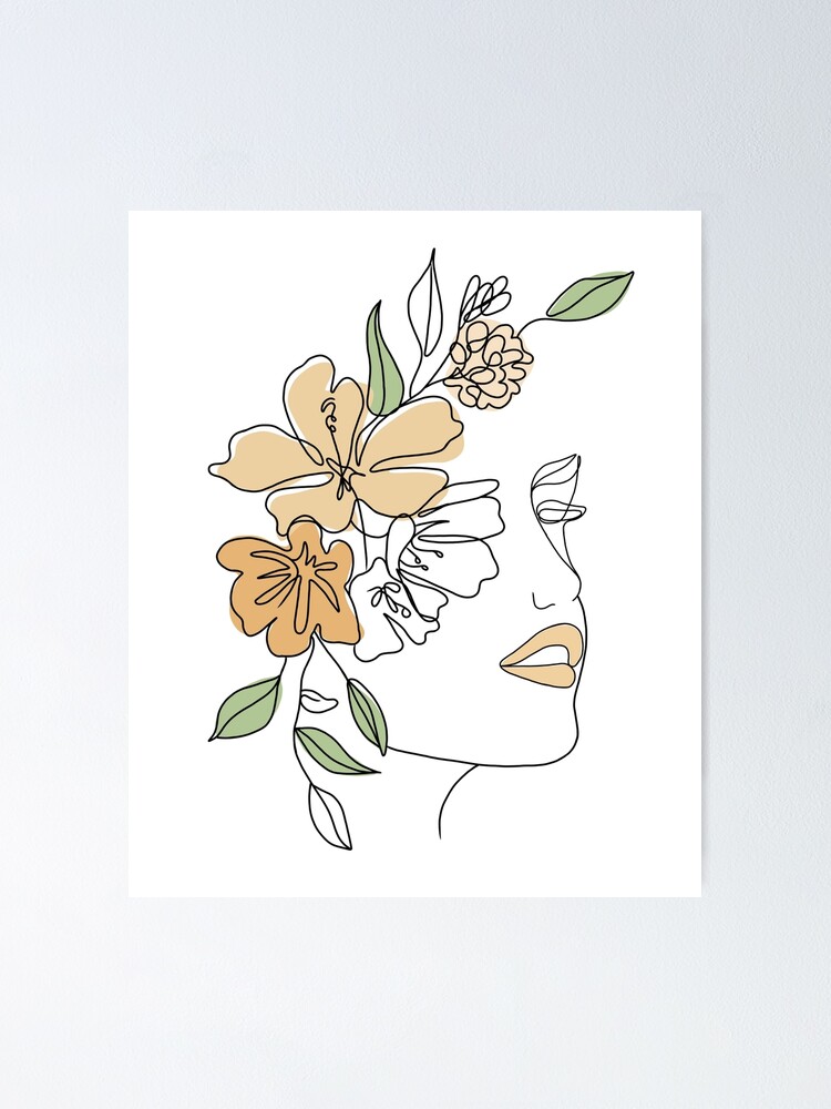 "Line Art Gesicht Blume Kopf Minimal Modern Woman Portrat Floral ...