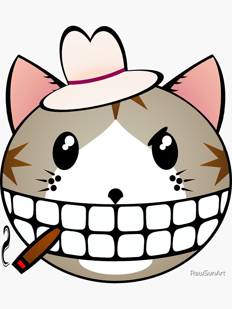"Gangster Kitty - Grey Tabby Tuxie" Sticker by RawSunArt | Redbubble
