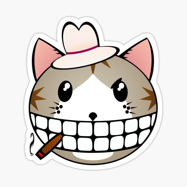 "Gangster Kitty - Grey Tabby Tuxie" Sticker by RawSunArt | Redbubble