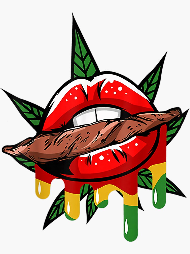 "Lips Sexy Smoking Cigar Weed Cannabis Marijuana 420 Stoner" Sticker by ...
