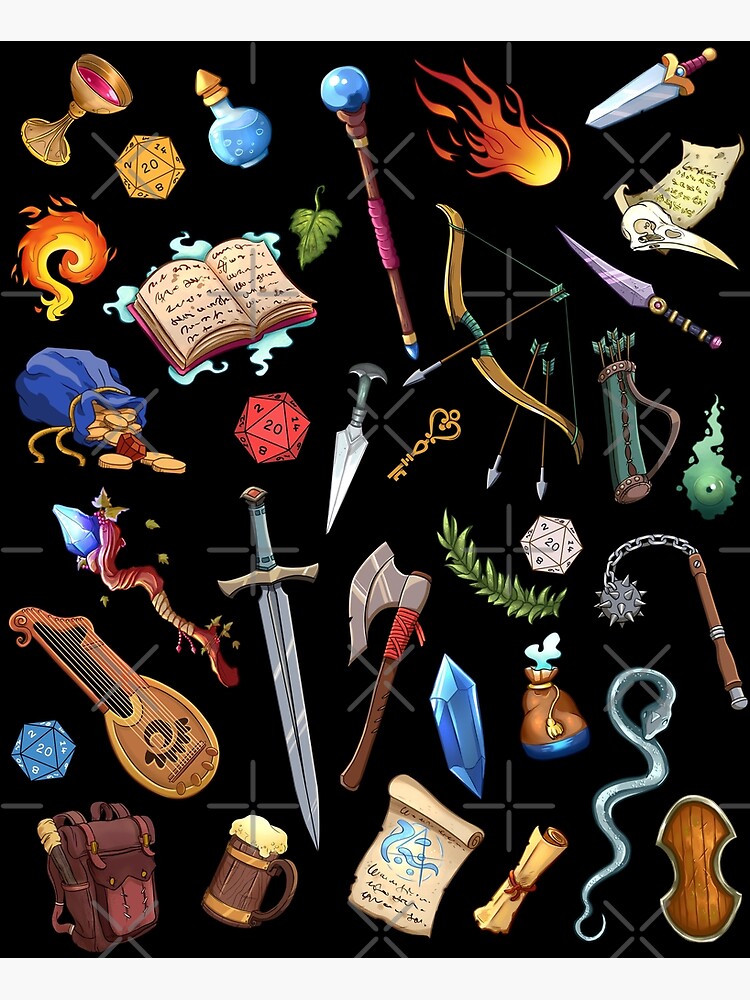"DUNGEONS AND DRAGONS GEAR PATTERN, Fantasy weapons, Swords and magic ...