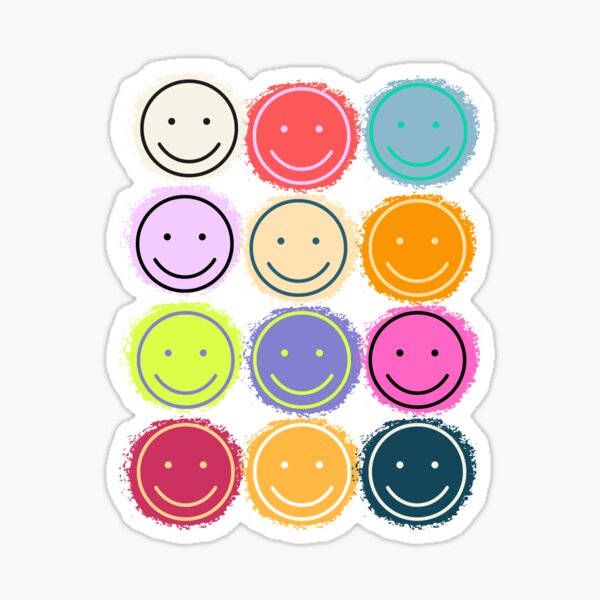 "Multi Color Smiley Face" Sticker by maecreativeco | Redbubble