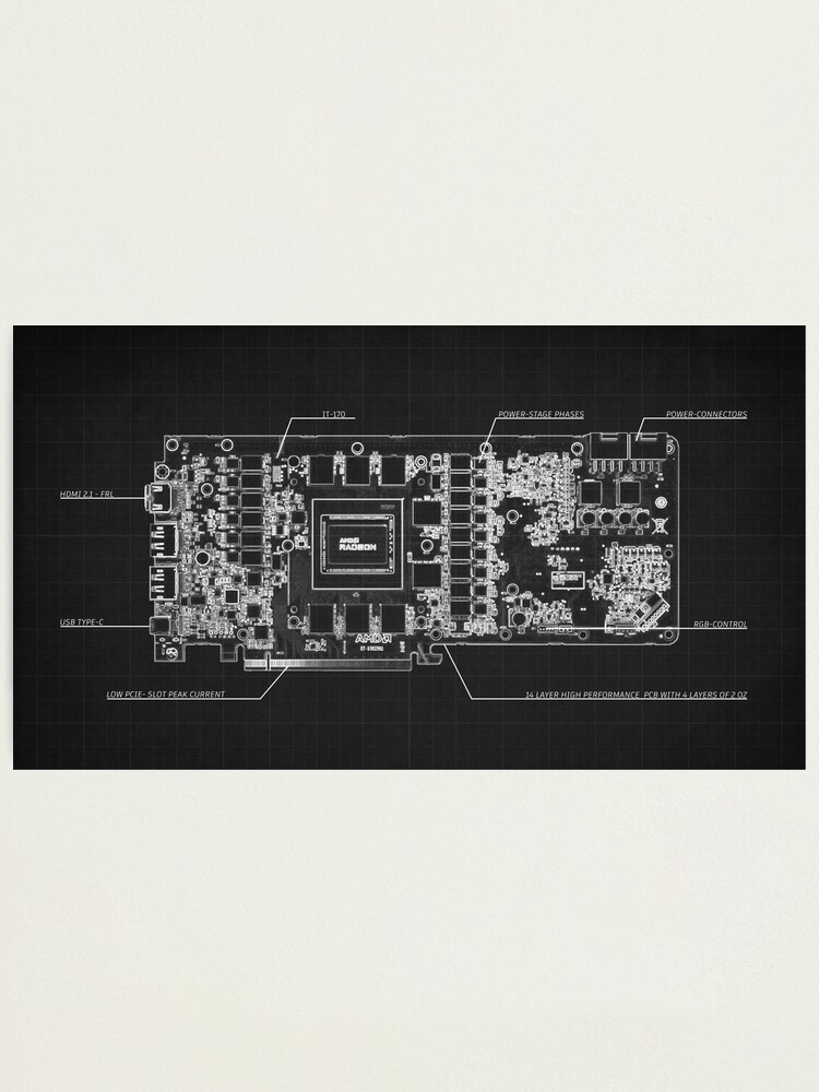 "AMD 6900XT GPU PCB Blueprint-Poster" Photographic Print for Sale by ...