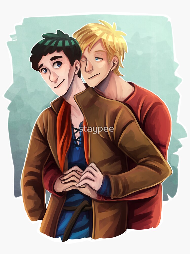 "Merlin - merthur hug" Sticker for Sale by staypee | Redbubble