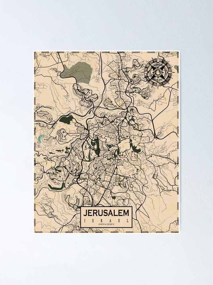"Jerusalem City Map of Israel - Vintage" Poster for Sale by deMAP ...