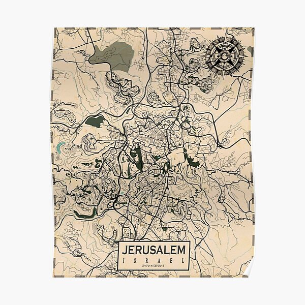 "Jerusalem City Map of Israel - Vintage" Poster for Sale by deMAP ...