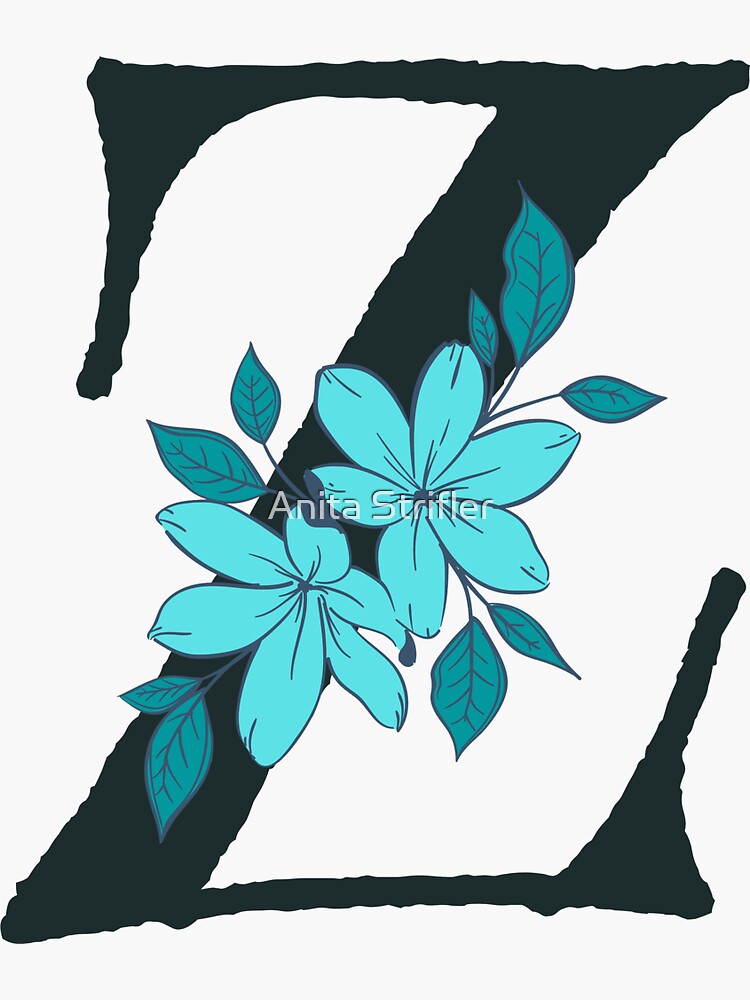 "Blue floral Z monogram" Sticker by anitastrifler | Redbubble
