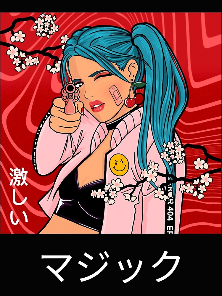 "Cherry Blossom Sakura Japanese Anime Girl With Gun" Poster by ...