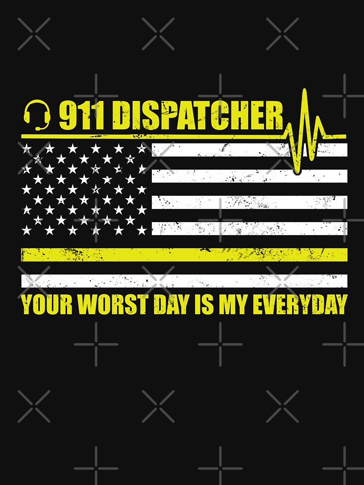 "911 Dispatcher Week American Flag Gold Line Heroes Headset" T-shirt ...
