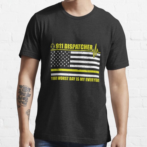 "911 Dispatcher Week American Flag Gold Line Heroes Headset" T-shirt ...