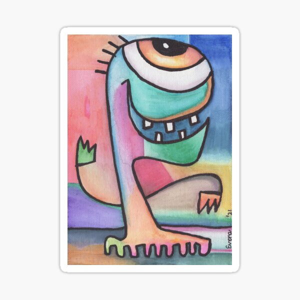 "Dancing Critter with Big Orange Eye and Nine Feet" Sticker by ...