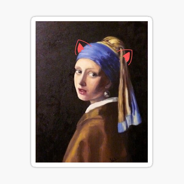 "Girl With A Pearl Earing - cat ears" Sticker for Sale by OurShop00 ...