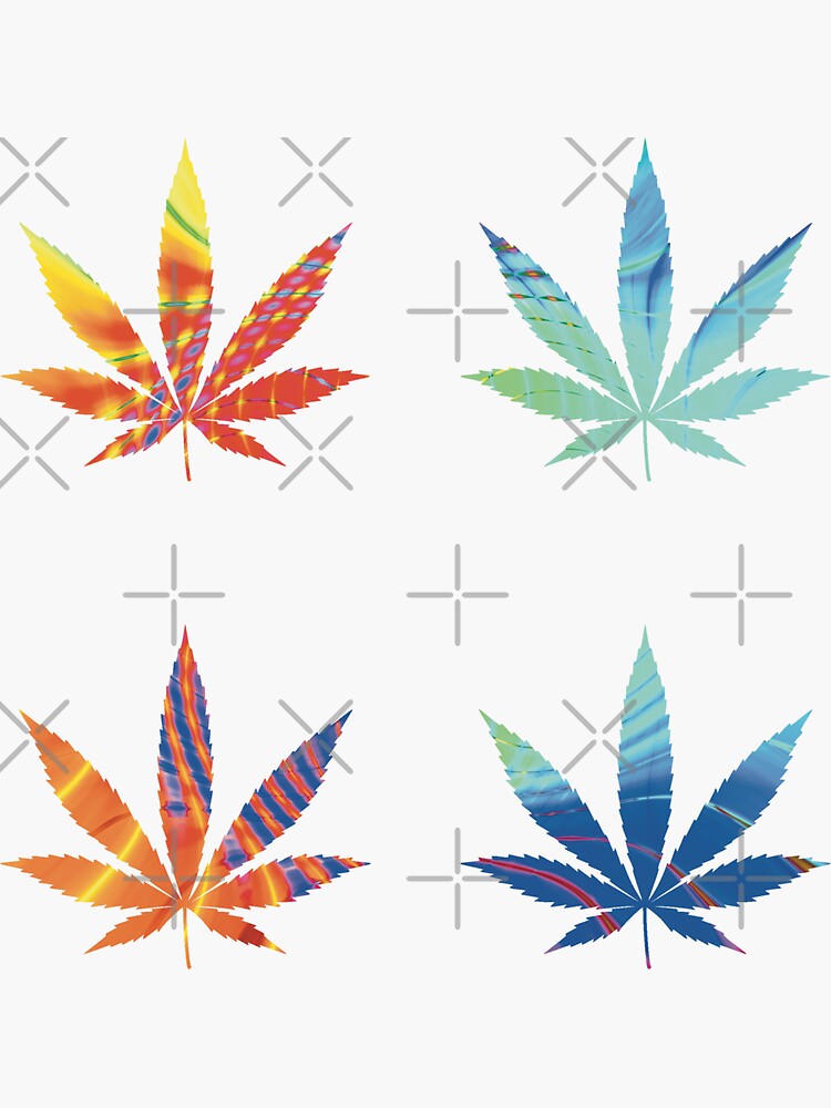 "Psychedelic Colors Marijuana Leaf Pattern 4 Sticker Multipack Version ...